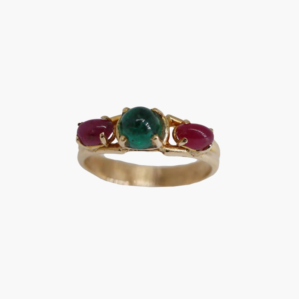 Vintage Emerald Sugarloaf and Ruby Cabochon Ring in 14 karat ...