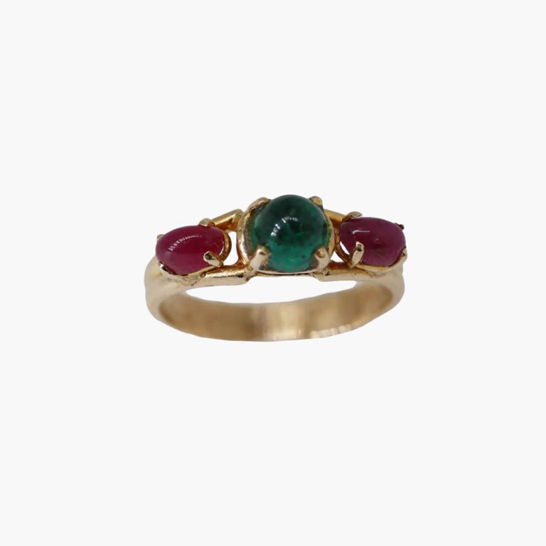 Vintage Emerald Sugarloaf and Ruby Cabochon Ring in 14 karat ...